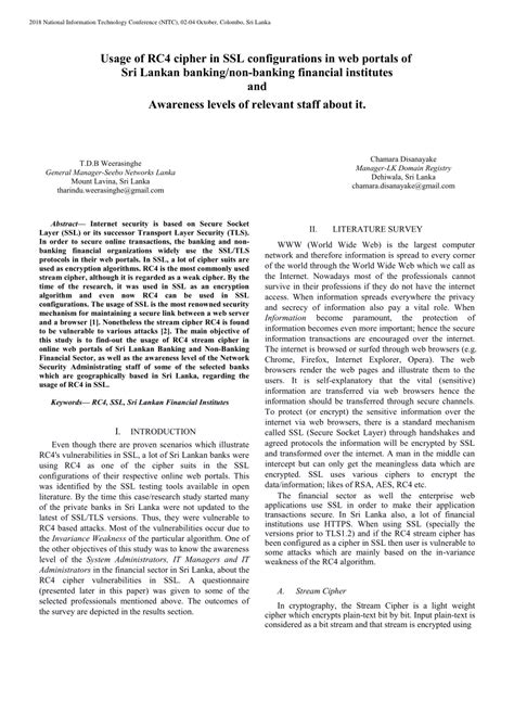 Pdf Usage Of Rc4 Cipher In Ssl Configurations In Web Portals Of Sri