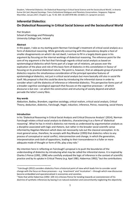 Pdf Inferential Dialectics On Dialectical Reasoning In Critical Social Science And The Socio