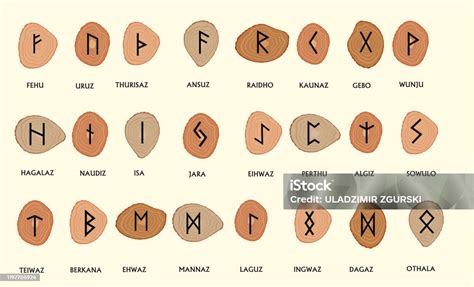 올드 노르웨이 스칸디나비아 룬 세트입니다 루닉 알파벳 푸타크 고대 신비의 상징 흰색에 게르만 문자 벡터 일러스트레이션 말오줌나무에 대한 스톡 벡터 아트 및 기타 이미지