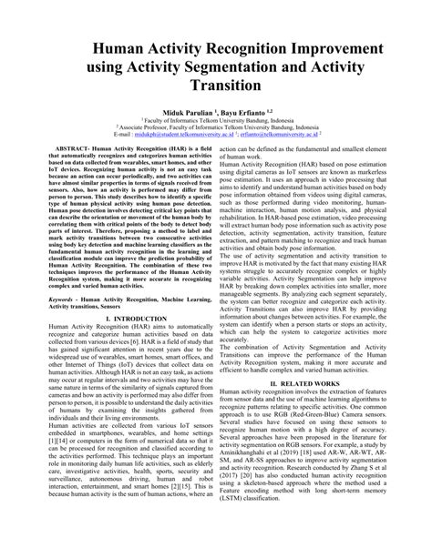 PDF Human Activity Recognition Improvement Using Activity Segmentation And Activity Transition