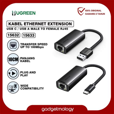 Ugreen Ethernet Adapter Usb A Type C To Lan Rj45 Internet Network Speed Up To 100mbps 15632