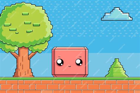 Pixel Cute Background Is Tree Premium Ai Generated Vector