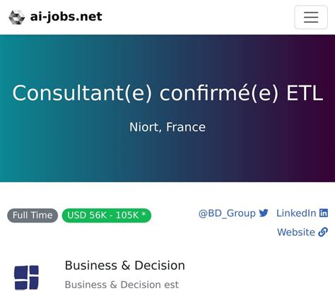 Hiring Consultante Confirmée Etl In Niort France Raimljobs