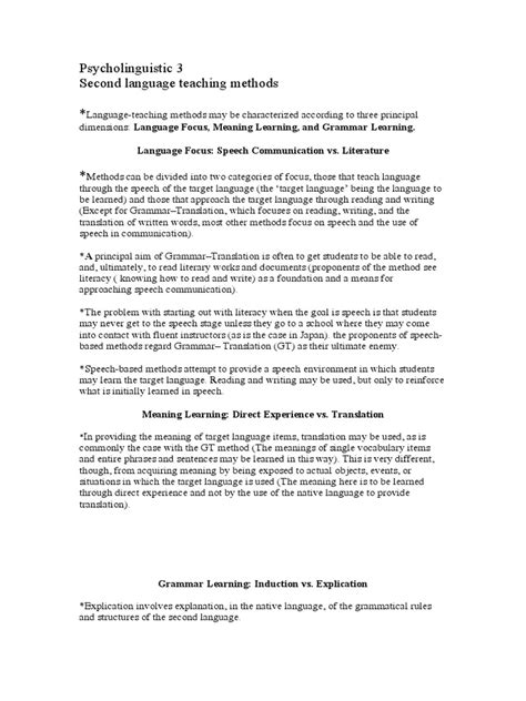 S1 Psycholinguistic 3 Pdf Second Language Acquisition Cognitive Science