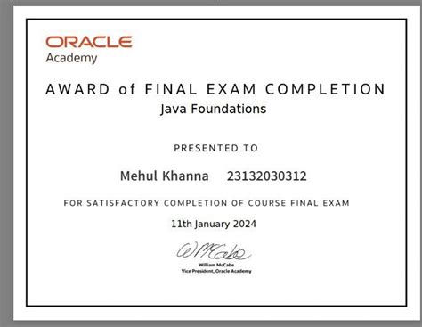 Completed Java Foundations Course Mehul Khanna Posted On The Topic