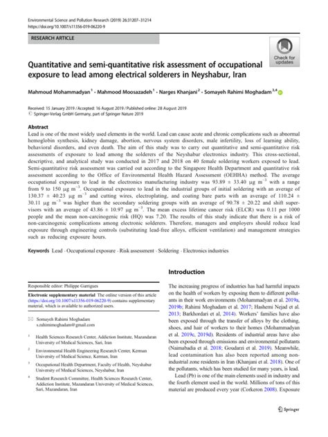 Quantitative And Semi Quantitative Risk Assessment Of Occupational