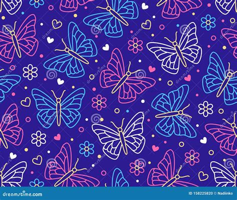 Padrão Sem Costura Borboleta Insetos Voadores Com Flores Fundo De Corações Borboletas Bonitas