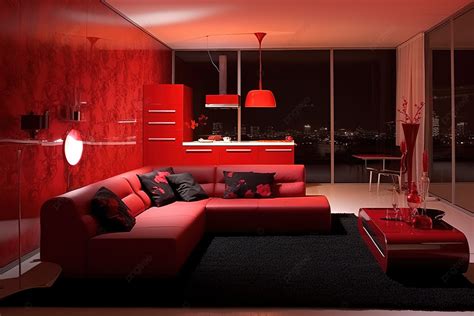 빨간색과 검은색 가구가 있는 화려한 방 가구 거실 빨간색 배경 일러스트 및 사진 무료 다운로드 Pngtree