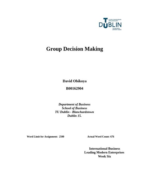 Group Decision Making Assignment Pdf Decision Making Heuristic