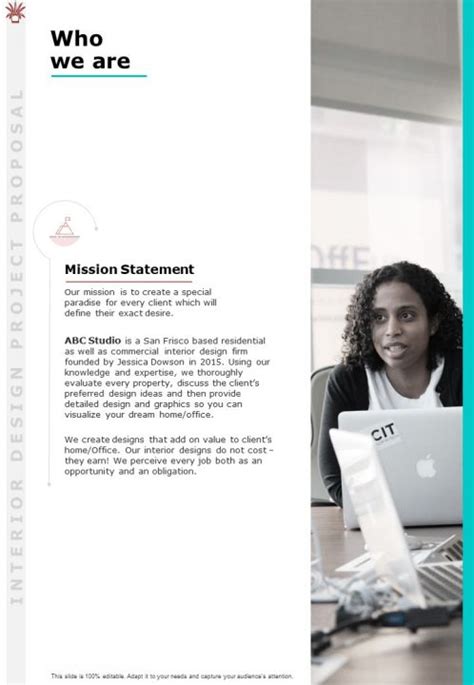 Who We Are Interior Design Project Proposal One Pager Sample Example Document Presentation
