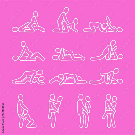 Vector Love Outline Symbols Sexual Position Line Icons Isolated On Pink Background Illustration