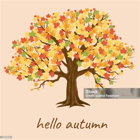 단풍 나무와 현대 귀여운 안녕하세요 가을 카드 템플릿입니다 10월에 대한 스톡 벡터 아트 및 기타 이미지 10월 11월 9월 Istock
