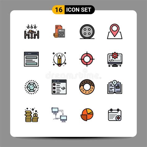 16 Thematic Vector Flat Color Filled Lines And Editable Symbols Of Marker Shirt Button Savings