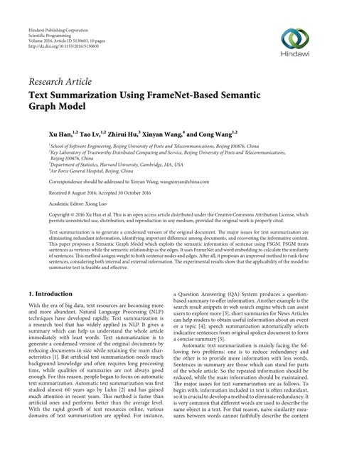 Text Summarization Using Framenet Based Semantic Graph Model Docslib