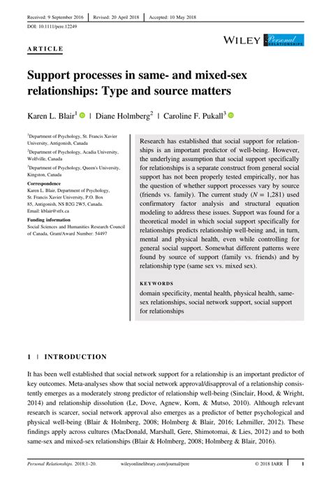 PDF Support Processes In Same And Mixed Sex Relationships Type And Source Matters