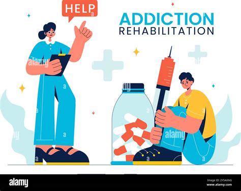 Addiction Rehabilitation Vector Illustration Featuring An Inpatient