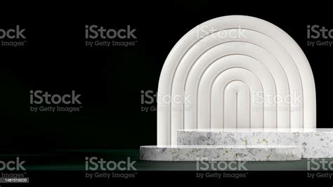 3d 렌더링 장면 모형 흰색 대리석 연단은 풍경 흰색 아치와 짙은 녹색 벽에 있습니다 단일 이미지에 대한 스톡 사진 및 기타 이미지 단일 이미지 배경 주제 어두운 색