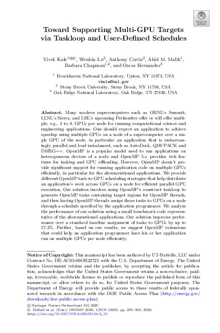 Pdf Toward Supporting Multi Gpu Targets Via Taskloop And User Defined Schedules