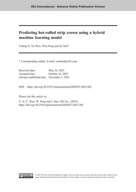 Pdf Predicting Hot Rolled Strip Crown Using A Hybrid Machine Learning Model