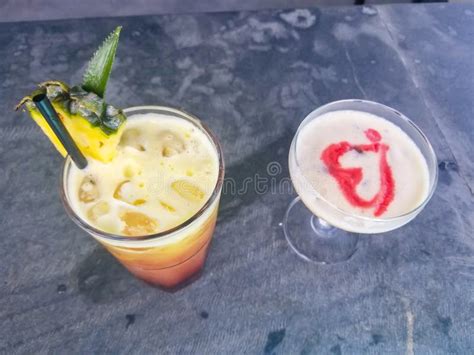 Sex On The Beach Drink With Heart Shape And Another Drink At Poolside In Mui Ne Vietnam Stock