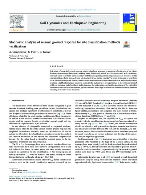 Pdf Stochastic Analysis Of Seismic Ground Response For Site