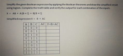 Solved Simplify The Given Boolean Expression By Applying The