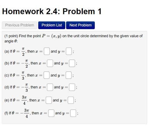 Solved 1 Point Find The Point P X Y On The Unit Circle Chegg Com