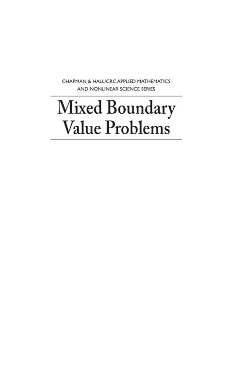 Solutions For Mixed Boundary Value Problems 1st By Dean G Duffy Book