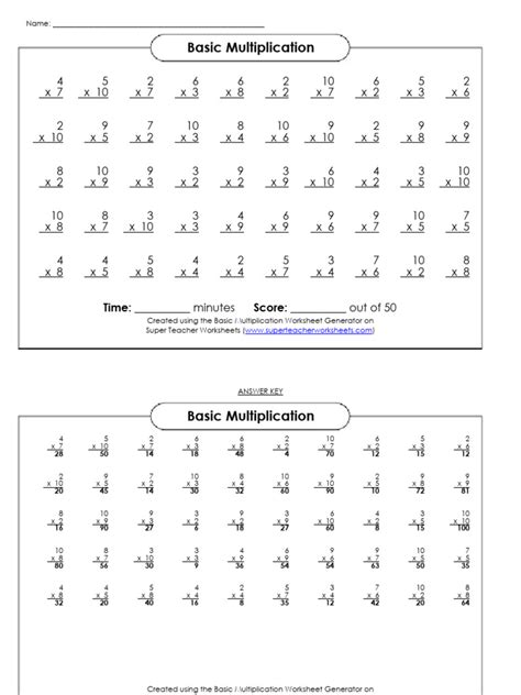 Basic Multiplication Worksheet Pdf