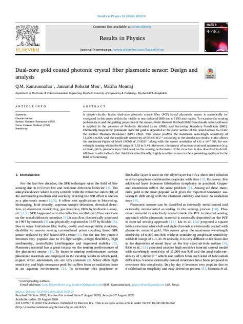 Pdf Dual Core Gold Coated Photonic Crystal Fiber Plasmonic Sensor Design And Analysis