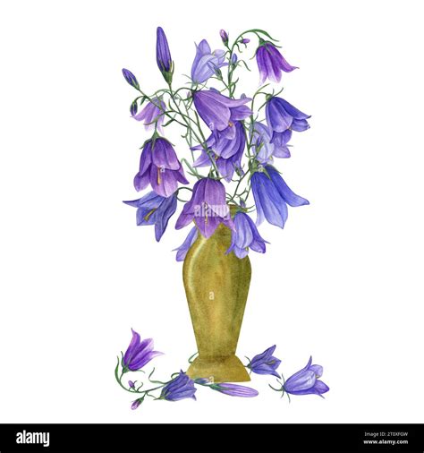 Floral Bouquet In Yellow Ceramic Pot Campanula Harebell Bell Flowers