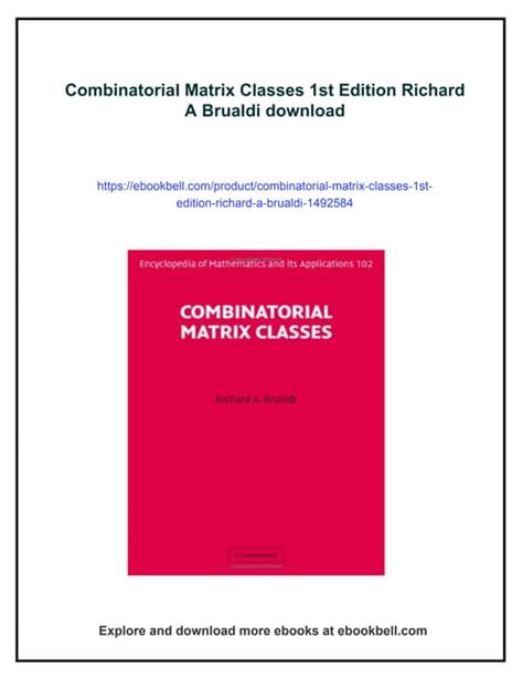 Combinatorial Matrix Classes 1st Edition Richard A Brualdi Pdf