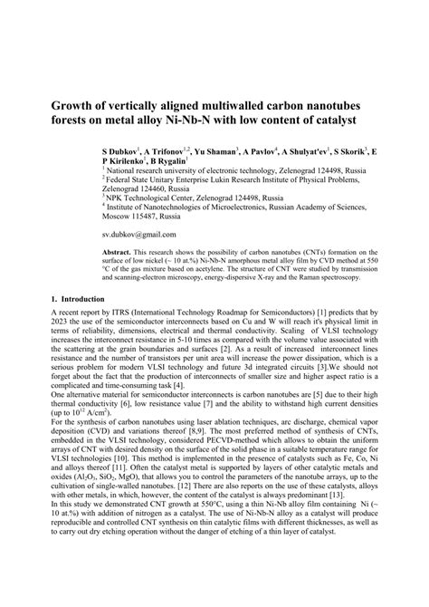 Pdf Growth Of Vertically Aligned Multiwalled Carbon Nanotubes Forests On Metal Alloy Ni Nb N