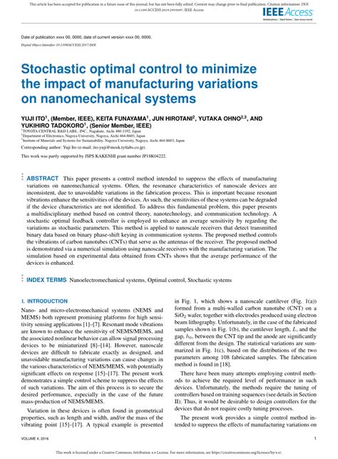 Pdf Stochastic Optimal Control To Minimize The Impact Of Manufacturing Variations On