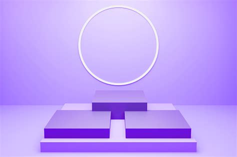 바이올렛 퍼플 3d는 위의 빛나는 빛과 복사 공간으로 연단 무대를 렌더링했습니다 현대적인 빈 연단 무대 디자인 0명에 대한 스톡 사진 및 기타 이미지 Istock