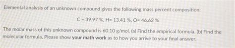 Solved Elemental Analysis Of An Unknown Compound Gives The Chegg