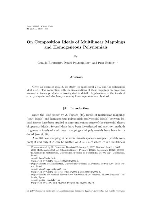 Pdf On Composition Ideals Of Multilinear Mappings And Homogeneous Polynomials