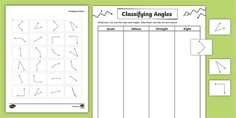 Fourth Grade Classifying Angles Sorting Worksheet Twinkl