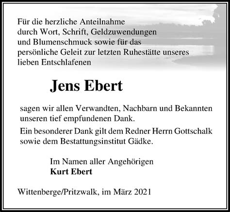 Traueranzeigen Von Jens Ebert Trauer Anzeigende