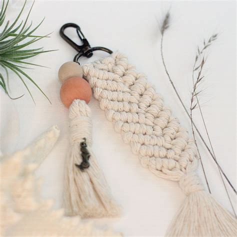 Macrame Mermaid Key Chain Fishtail Keychain Macrame Tassel Etsy
