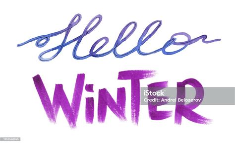 손으로 그린 글자 겨울 문구 안녕하세요 겨울 흰색 배경에 텍스트 라인 아트 블루 원 라인 비문과 수채화 보라색 스크립트 2022