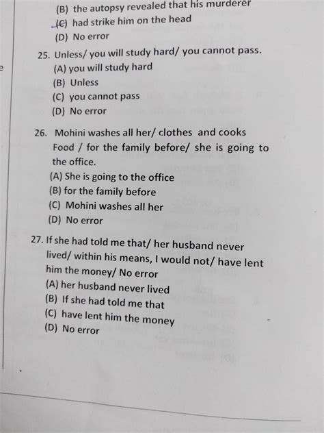 Identify The Error In The Sentence Unless You Will Study Hard You Can