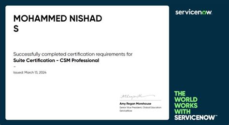 Servicenow Csm Certification Customerexperience Cognizant Mohammed Nishad S