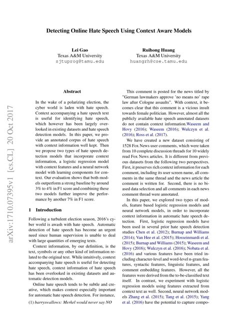 Detecting Online Hate Speech Using Context Aware Models Deepai