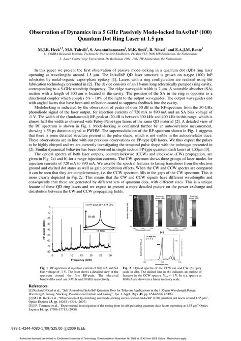 Pdf Observation Of Dynamics In A 5 Ghz Passively Mode Locked Inas Inp 100 Quantum Dot Ring