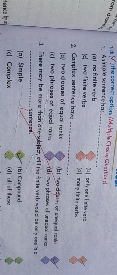 Tick The Correct Option Multiple Choice Questions A Simple Se