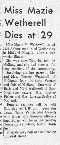 Mazie Margaret Wetherell 1931 1961 Mémorial Find A Grave