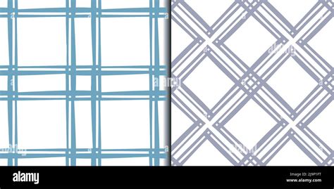 Two Checkered Geometric Grid Seamless Patterns Hand Drawn Doodle Paint