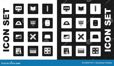 Set Pencil Chalkboard Protractor Xyz Coordinate System Geometric Figure Open Book Acute