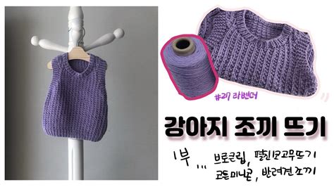 [대바늘]강아지조끼뜨기1부 펼쳐진1코고무뜨기 브로큰립뜨기 코튼미니콘으로반려견조끼뜨기 Youtube